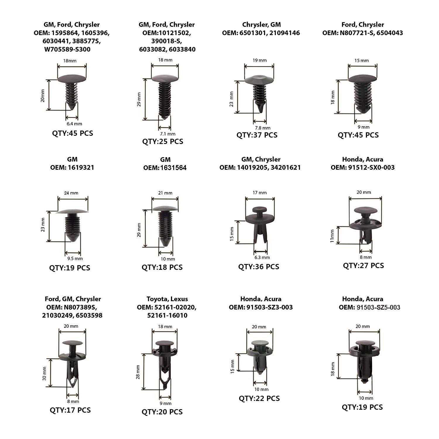 Ants Part 330pcs 12sizes Car Plastic Rivets Fasteners Push Type Pin ...