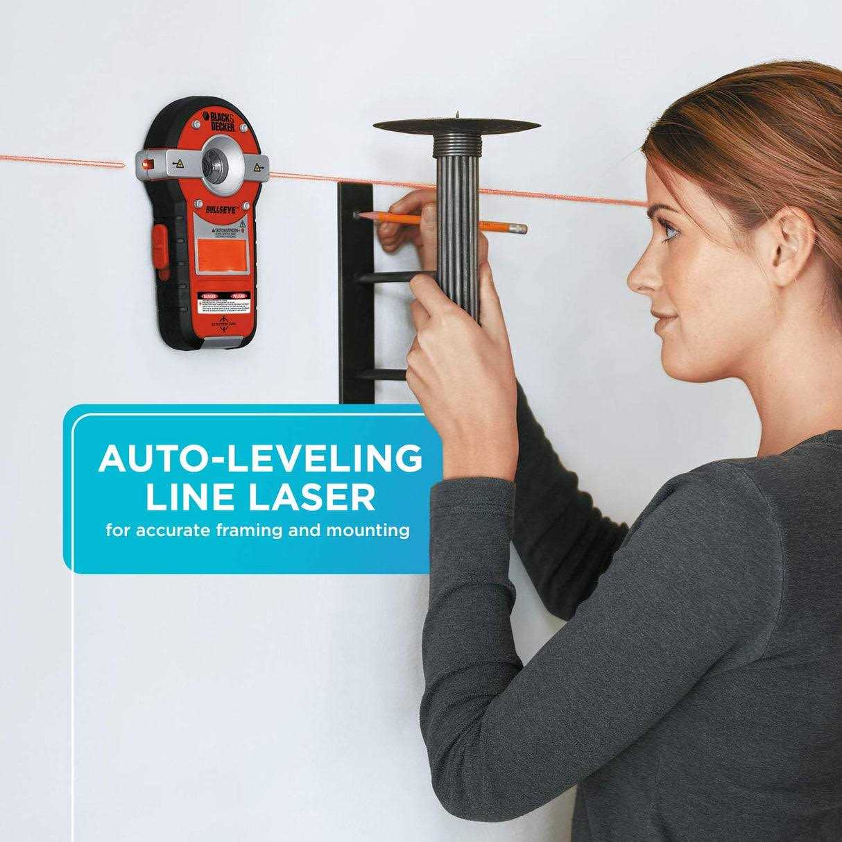 BLACK+DECKER Bullseye Auto-Leveling Laser with Stud Sensor BDL190S ...