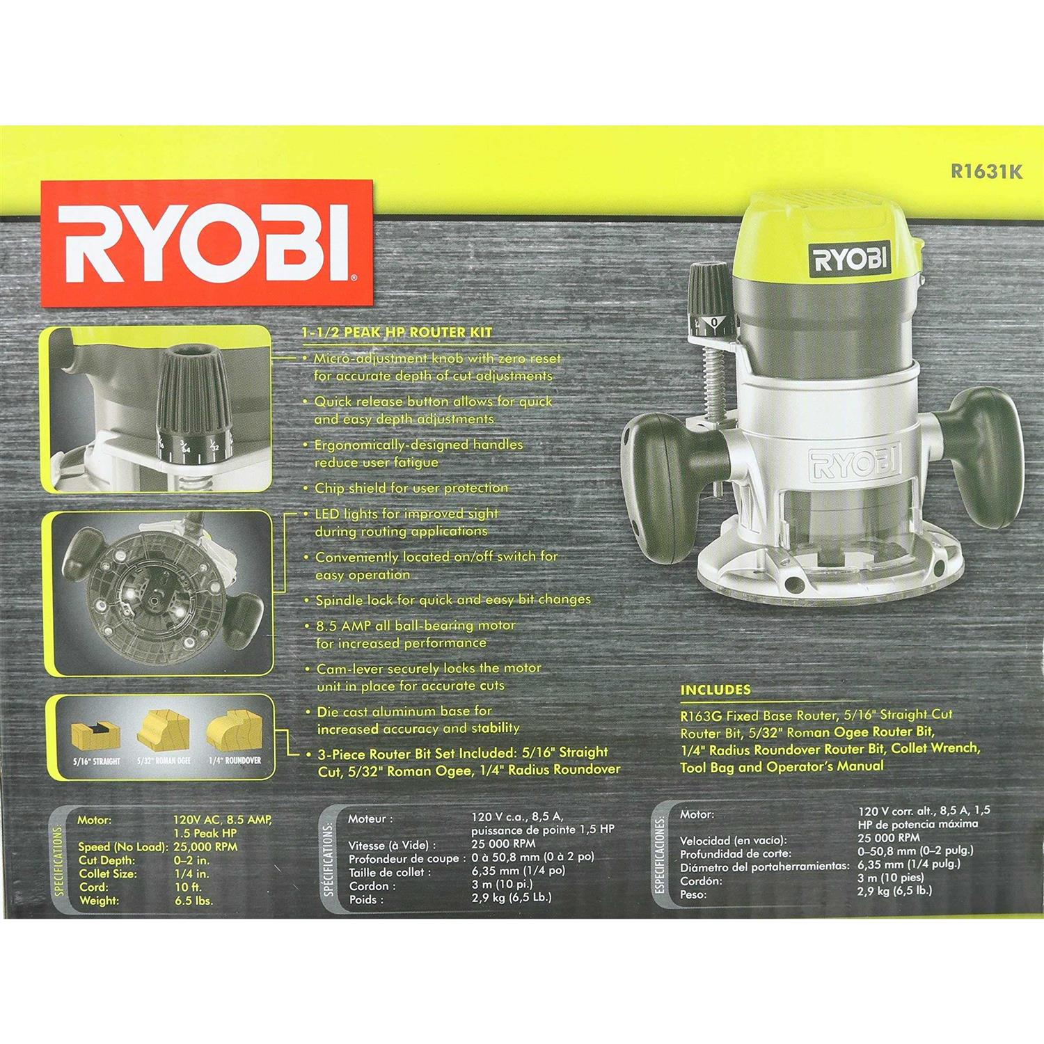 Ryobi Corded 8.5 Amp 1-1/2 Peak HP Router - Hardware&Tools Online Store