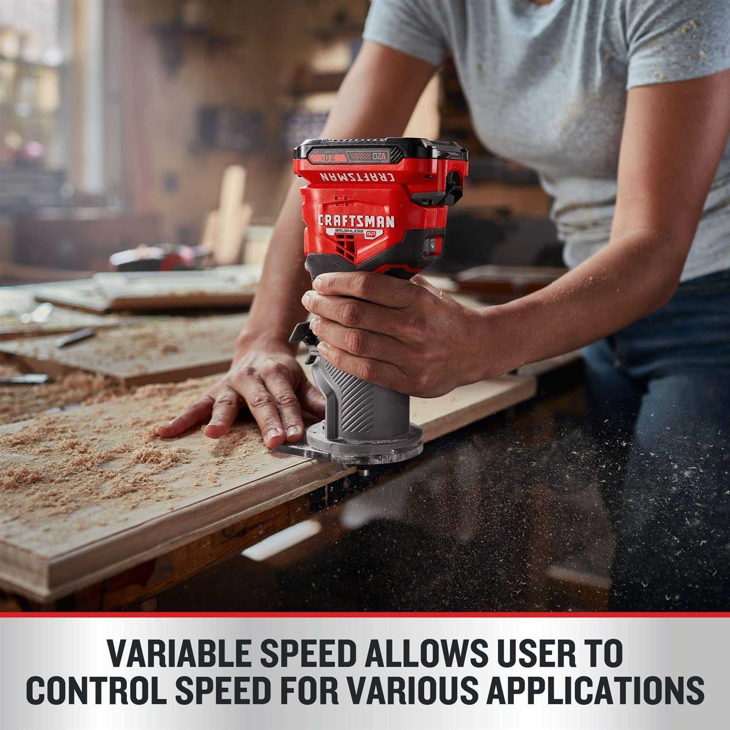 CRAFTSMAN Variable Speed Brushless Fixed Cordless Router - Hardware ...
