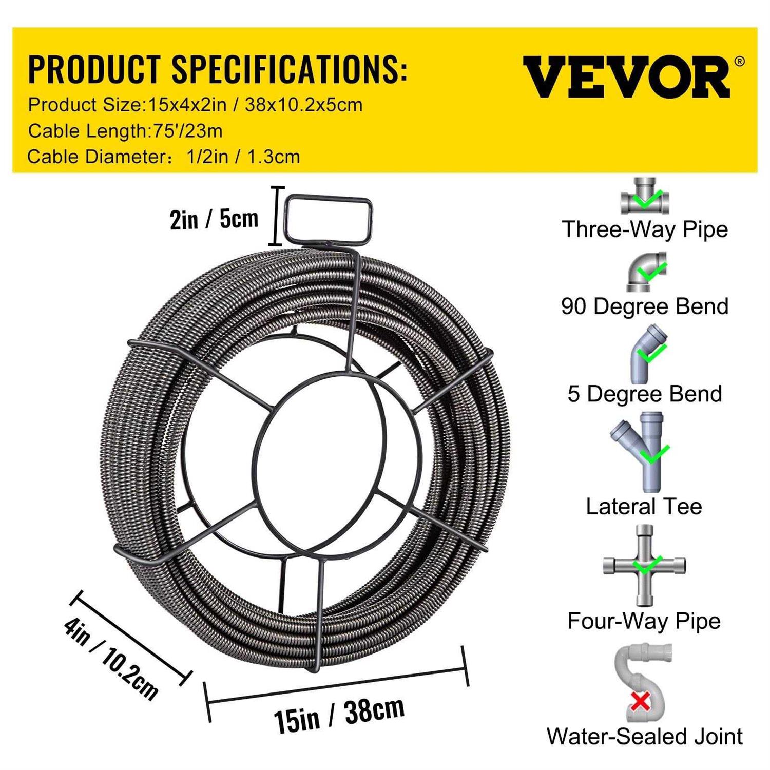 VEVOR Drain Cleaning Cable Solid Core Cable Sewer Cable Drain Auger ...
