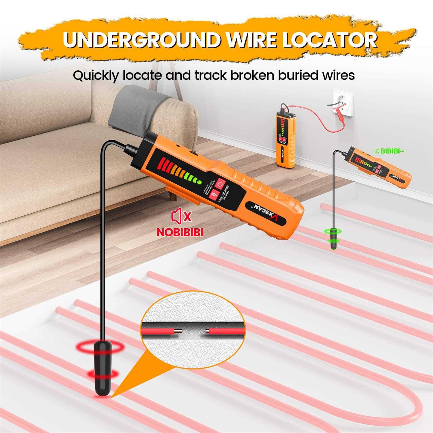 Underground Wire Locator, VXSCAN F04 Underground Wire Tracer Tone ...