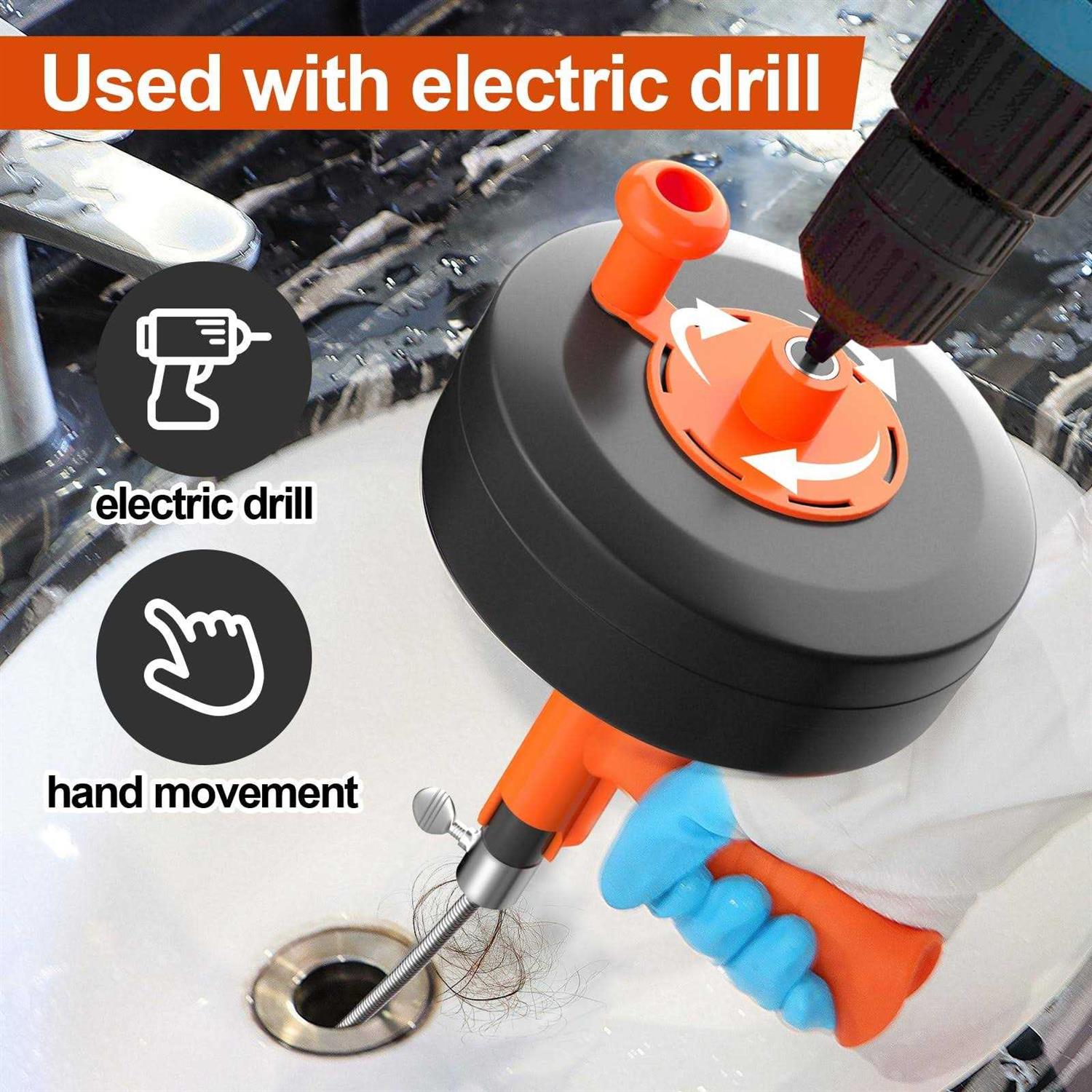 Drain Auger, Plumbing Snake With Drill Adapter Heavy Duty Flexible Sink ...