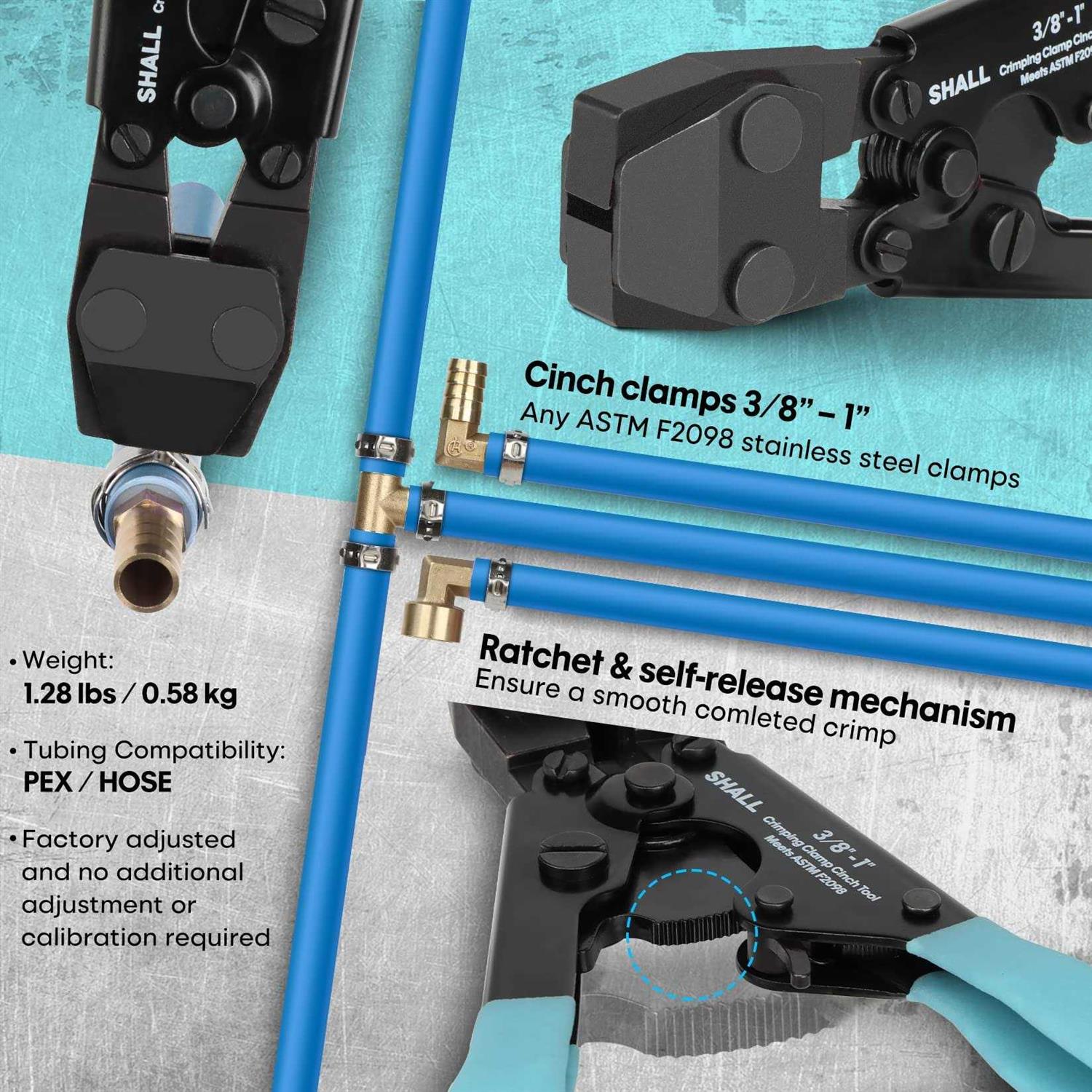 SHALL Pex Crimping Clamp Cinch Tool and Pipe Hose Cutter Pipe Fitting ...