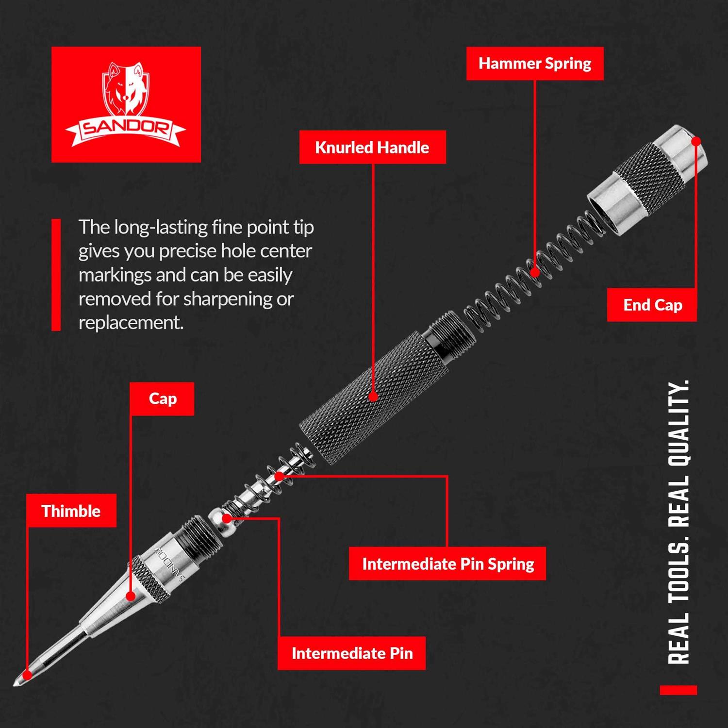 Sandor Heavy Duty Automatic Center Punch With Hardened Steel Pack of 2 ...