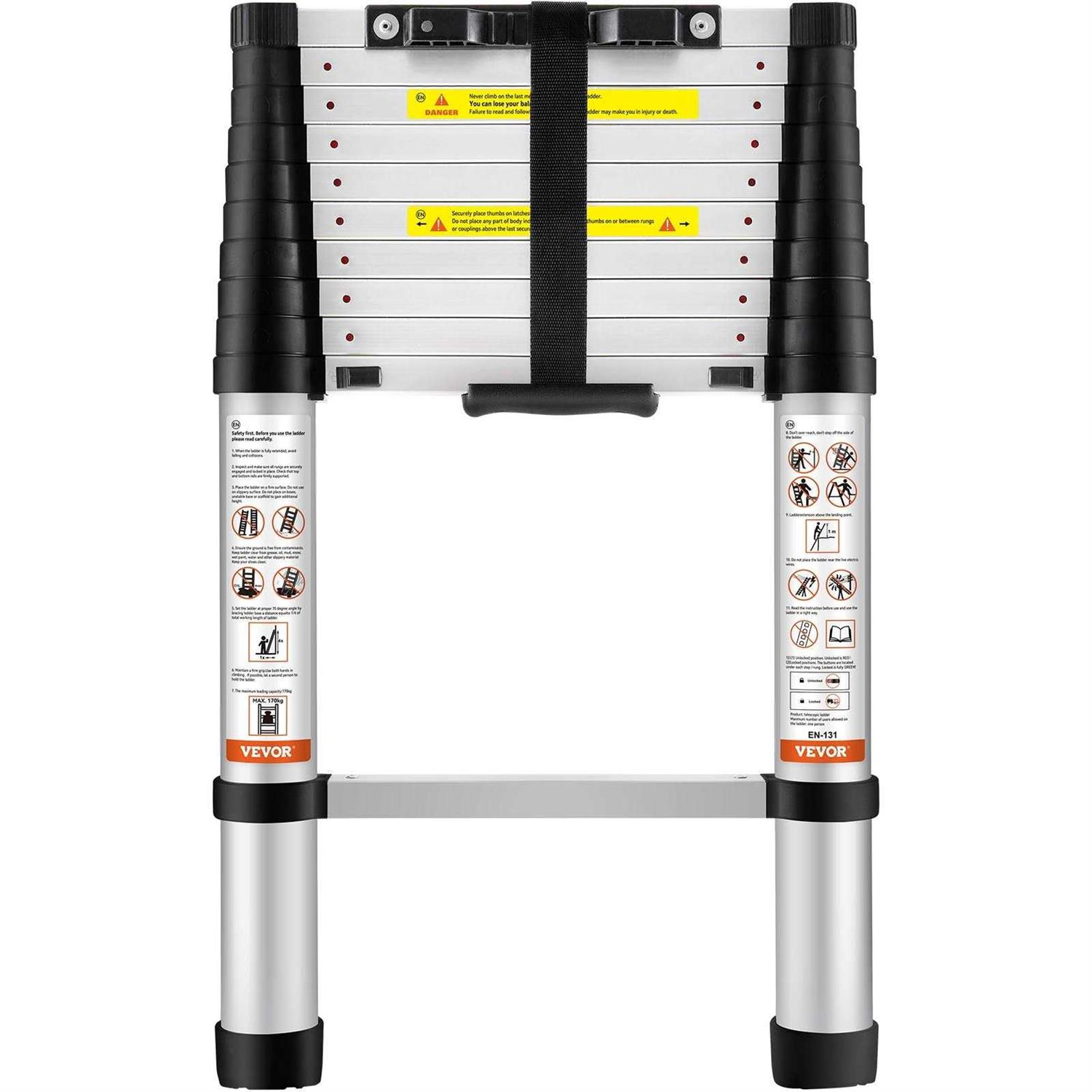VEVOR Telescoping Ladder 10.5 ft Aluminum One-Button Retraction ...