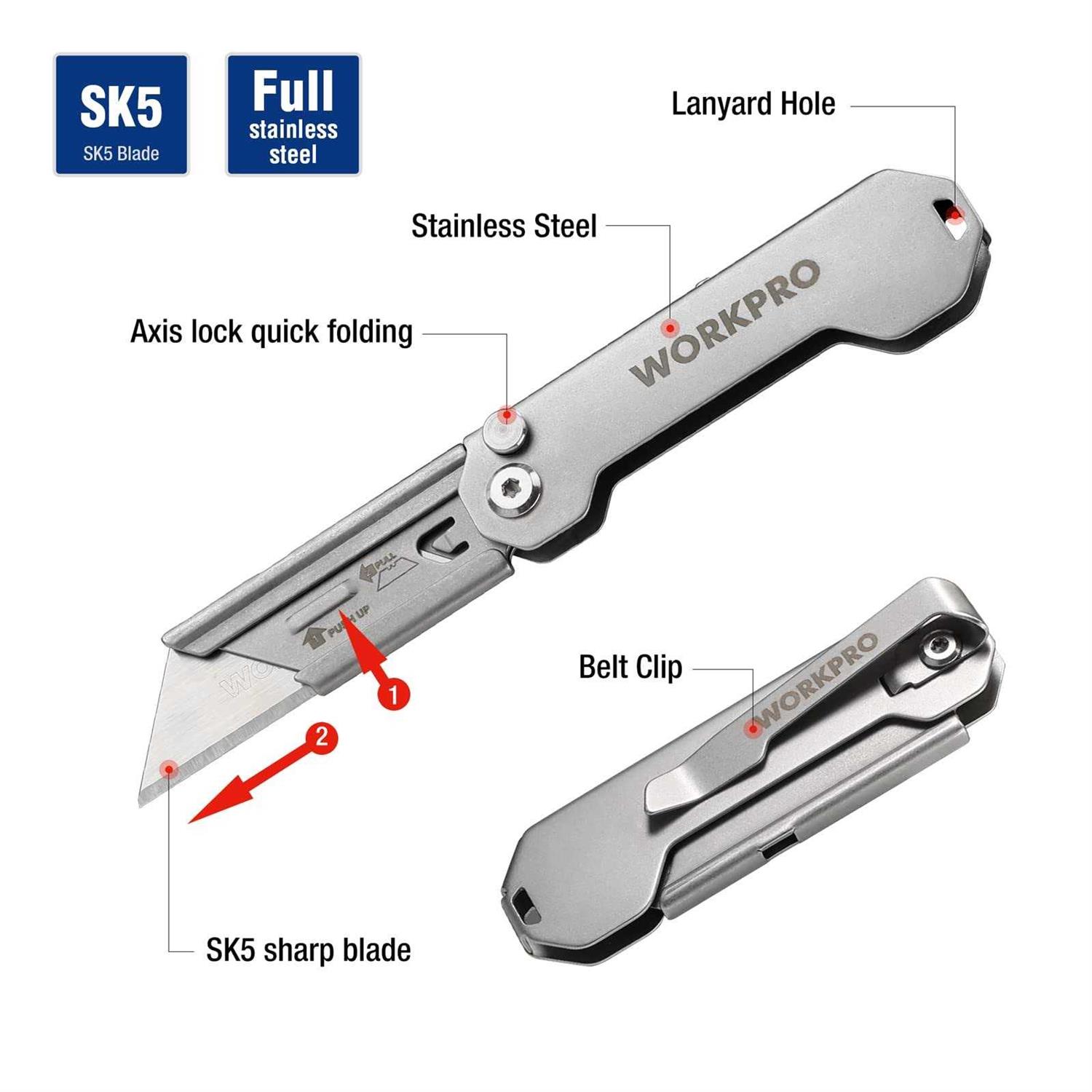 WORKPRO EDC Folding Utility Knife Mini Box Cutter with Quick Open Axis ...