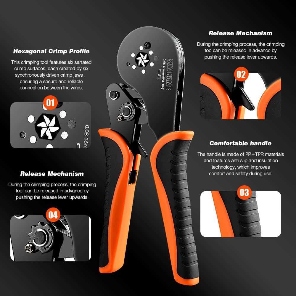 SWANAMB Ferrule Crimping Tool kit AWG30-5 Self-Adjusting Wire Ferrule ...