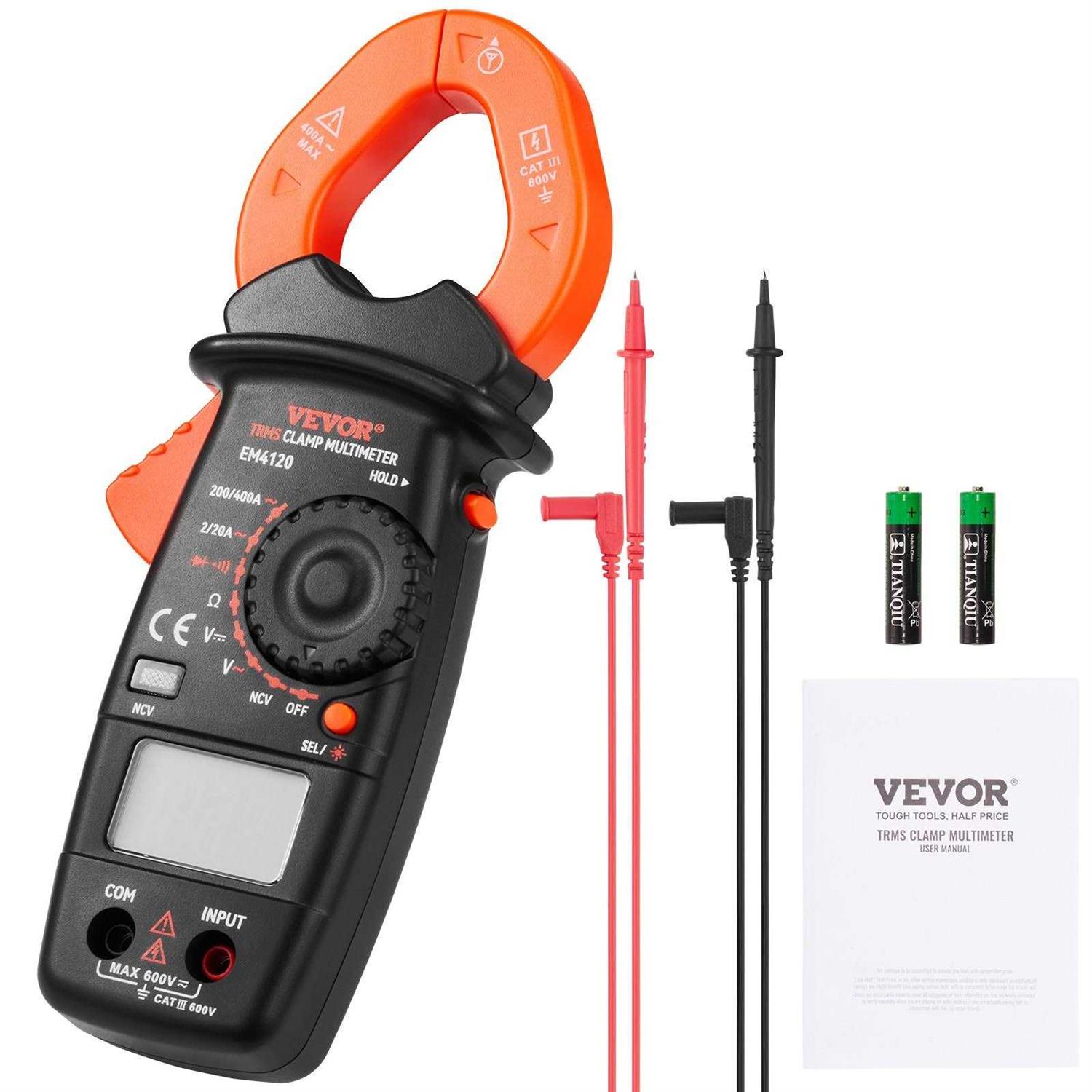 VEVOR Digital Clamp Meter Multimeter True RMS AC DC Volt Amp NCV ...