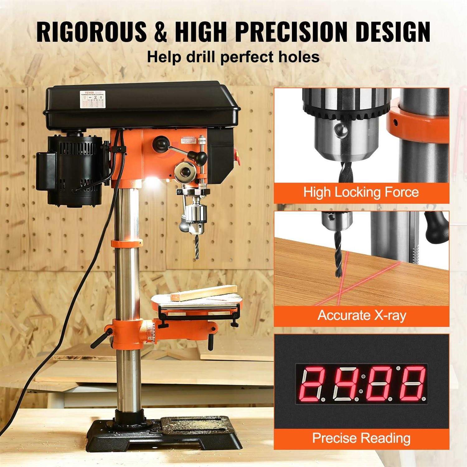 VEVOR 12 in Benchtop Drill Press 5 Amp 120V Variable Speed Cast Iron ...