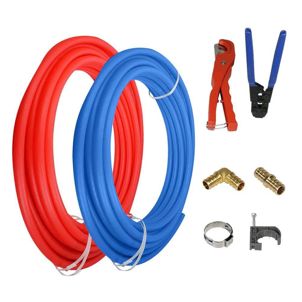 The Plumber's Choice 1/2 in. x 100 ft. PEX Tubing Plumbing Kit Crimper ...