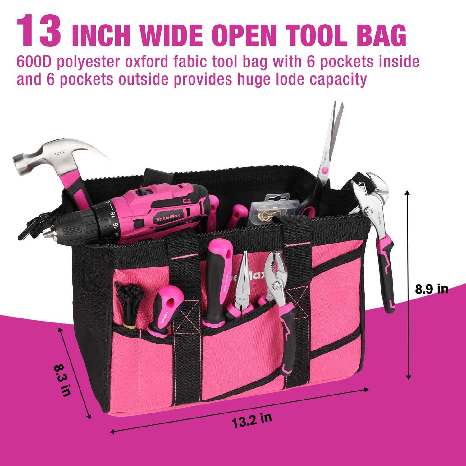 ValueMax Home Tool Kit with Drill 238-Pieces Pink Tool Set with 20V ...