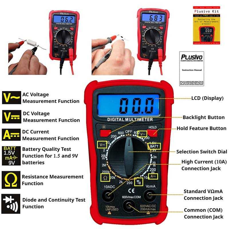 Plusivo Digital Multimeter Tester 2000 Counts AC DC Voltmeter Ohm Volt ...