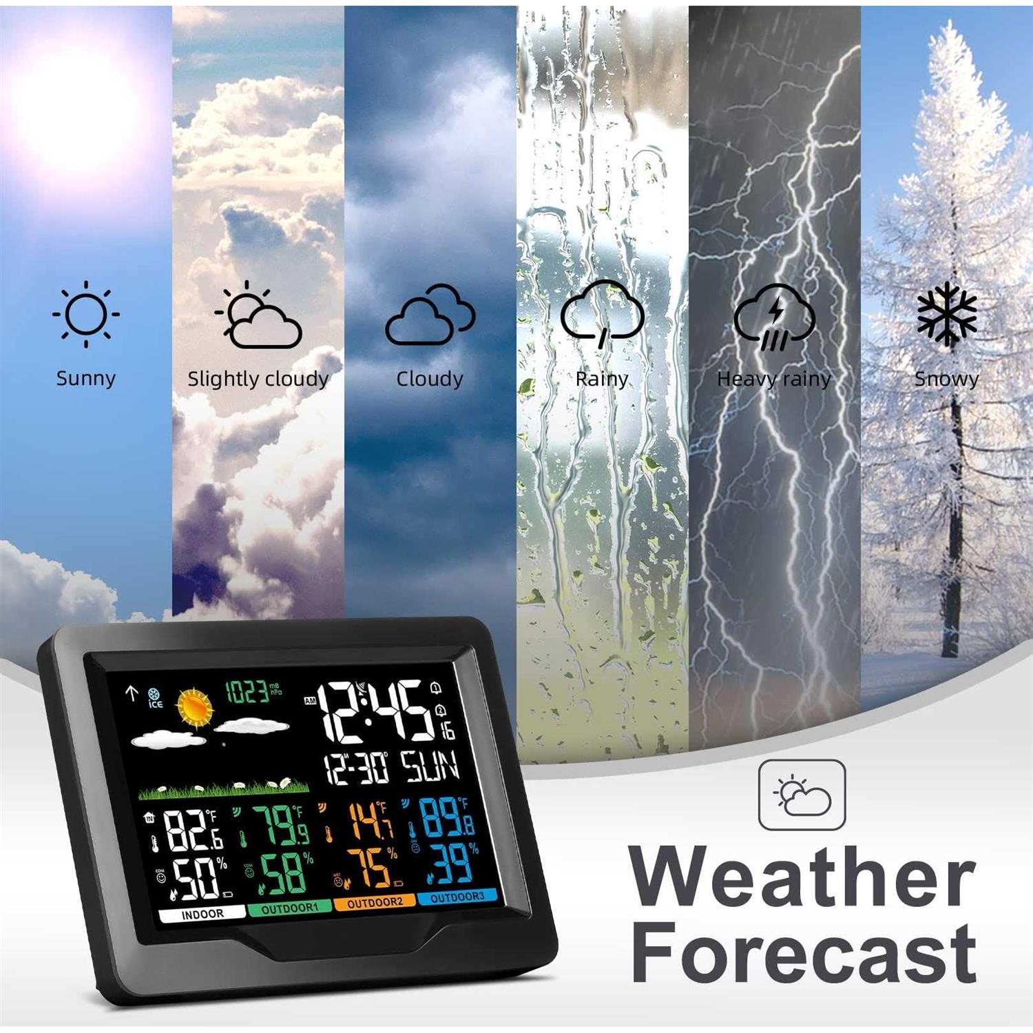 Weather Stations Wireless Indoor Outdoor Thermometers Color Display ...