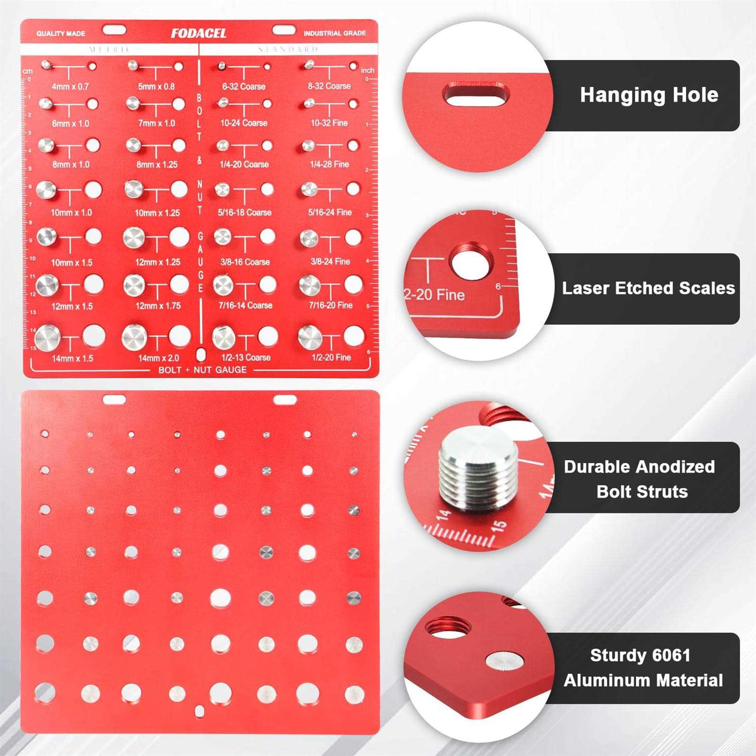 FODACEL Nut and Bolt Thread Checker, Thread Checker, Bolt Size and ...