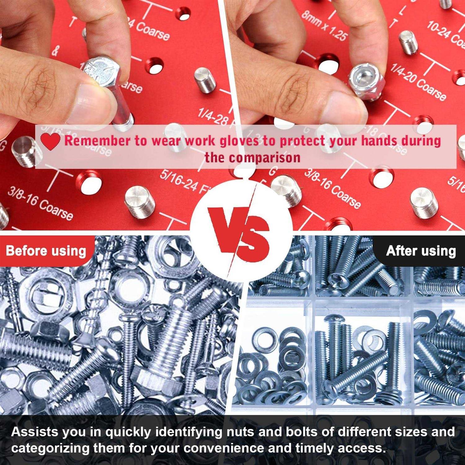 FODACEL Nut and Bolt Thread Checker, Thread Checker, Bolt Size and ...