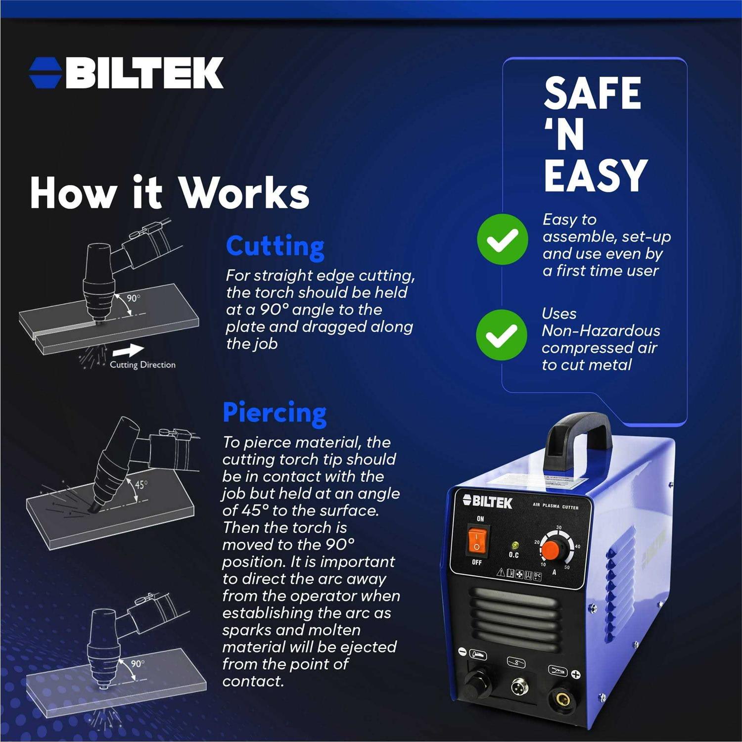 Biltek Plasma Cutter 50A Dual Voltage 110V/220V Cutting Torch Kit ...