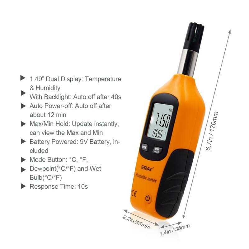 Digital Psychrometer Thermo-Hygrometer with Backlight, Eray Temperature ...