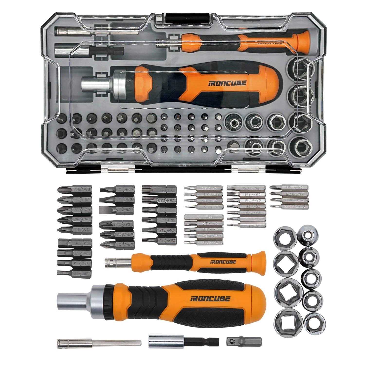 ironcube ratcheting screwdriver bit set with socket set 56-piece ...