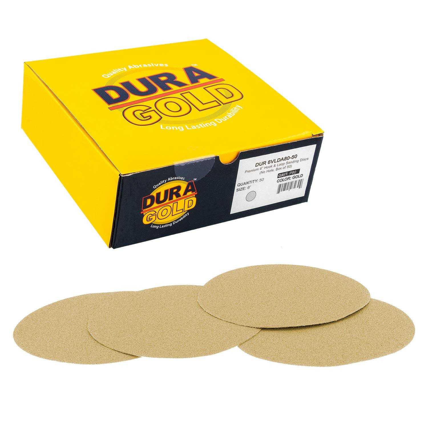 Dura-Gold Premium Grit 6 inch Gold Hook & Loop 6-Hole Sanding Discs for ...