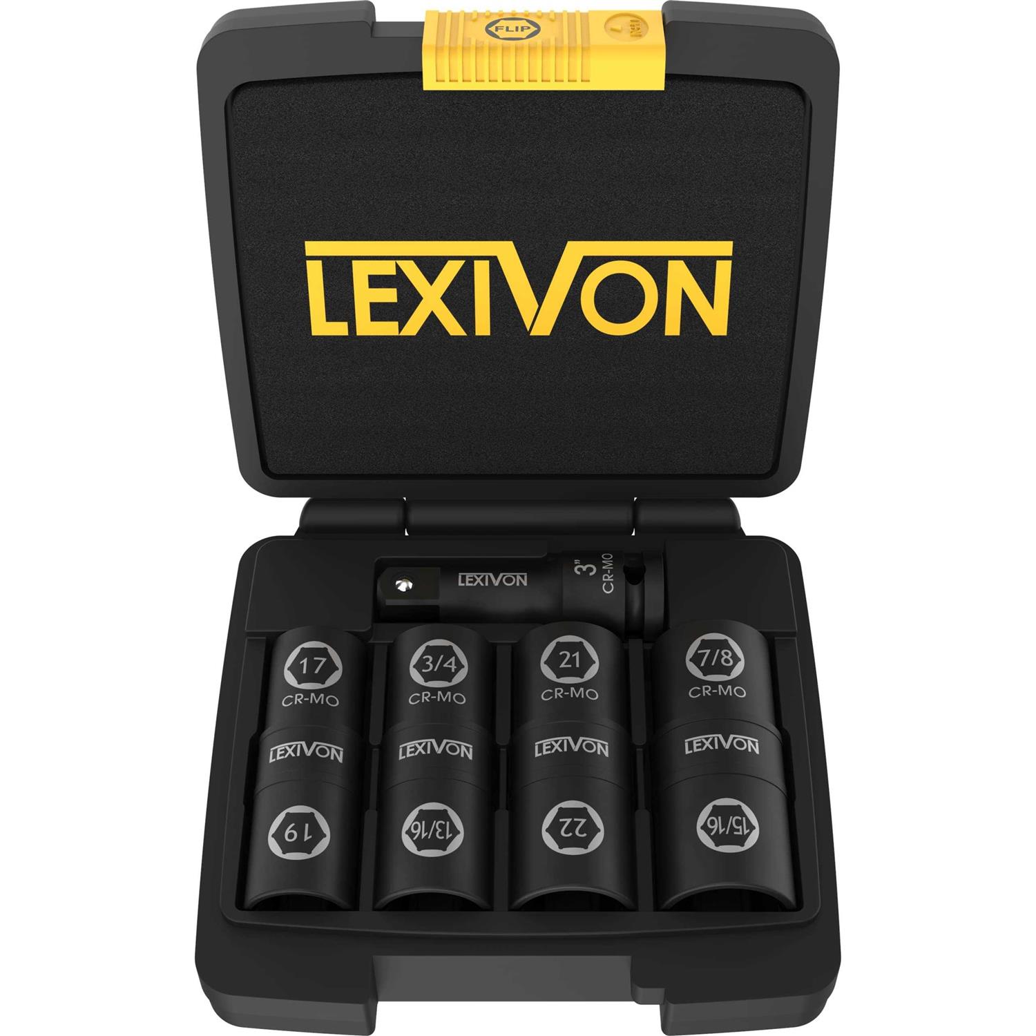LEXIVON 1/2-Inch Impact Socket Set Lug Nut Innovative Flip Socket ...