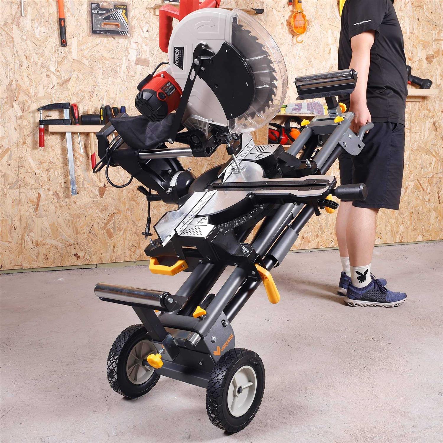 Deluxe Heavy Duty Rolling Miter Saw Stand with 8 in Wheels 330 Lbs Load ...