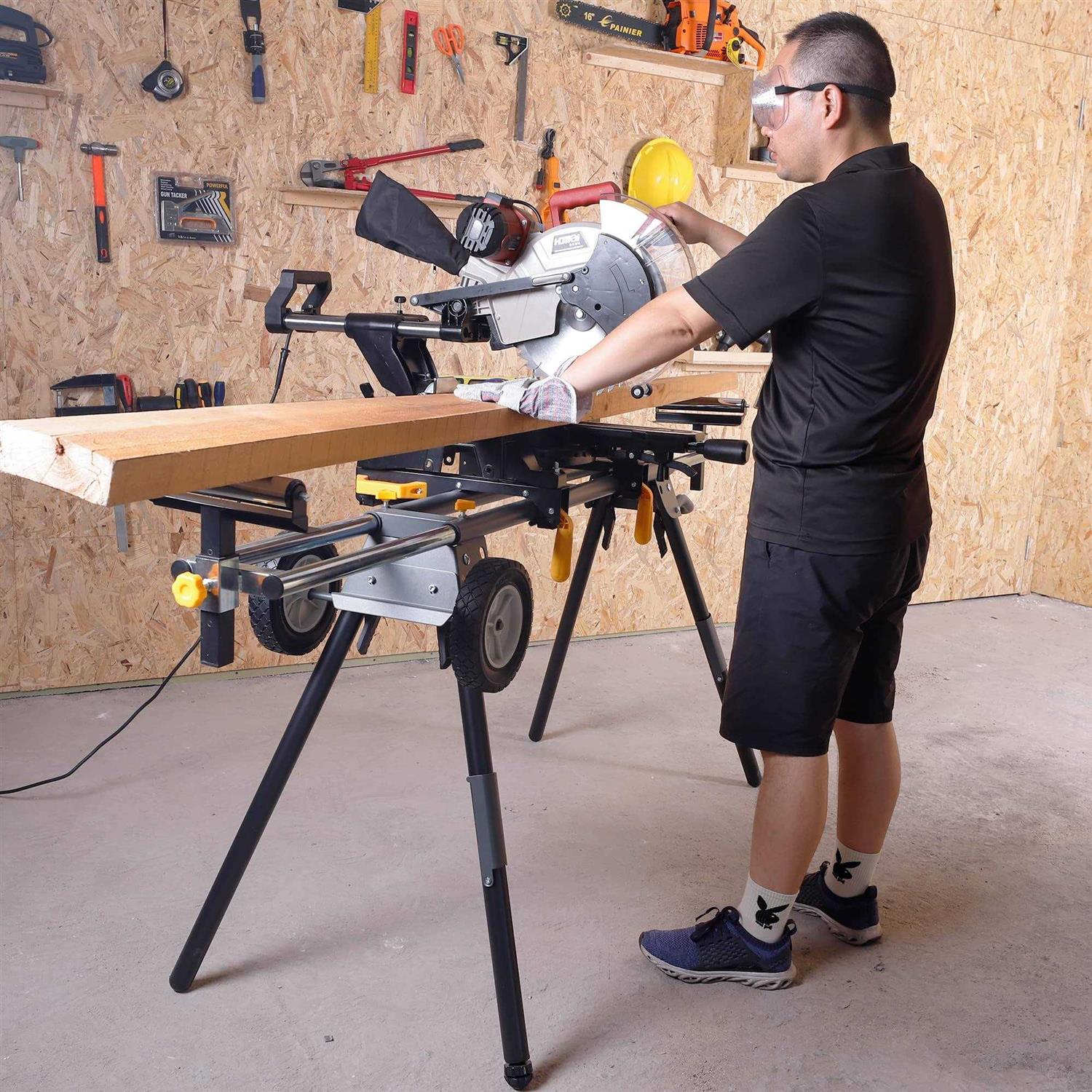 Deluxe Heavy Duty Rolling Miter Saw Stand with 8 in Wheels 330 Lbs Load ...