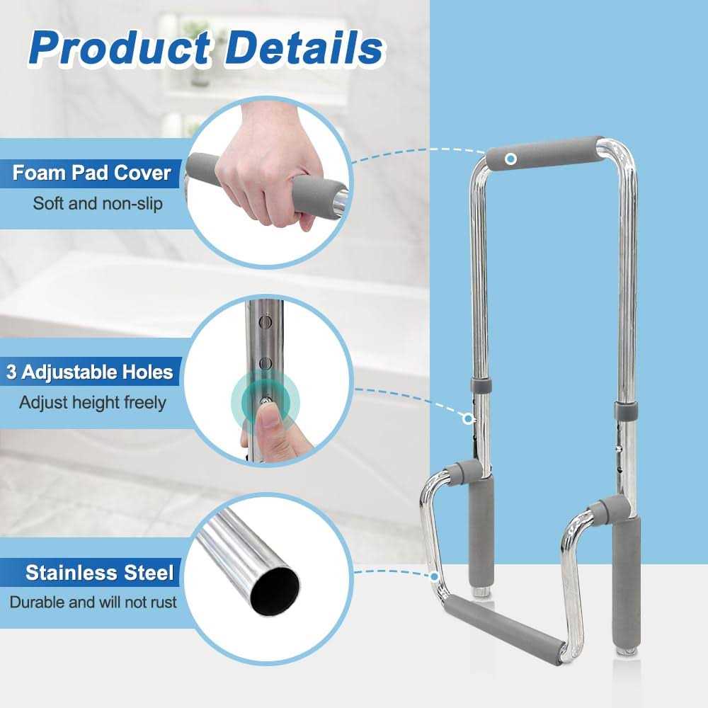 Bathtub Grab Bars for Seniors Shower Safety Rail Clamp On Tub Handles Bathroom Transfer Bar ...
