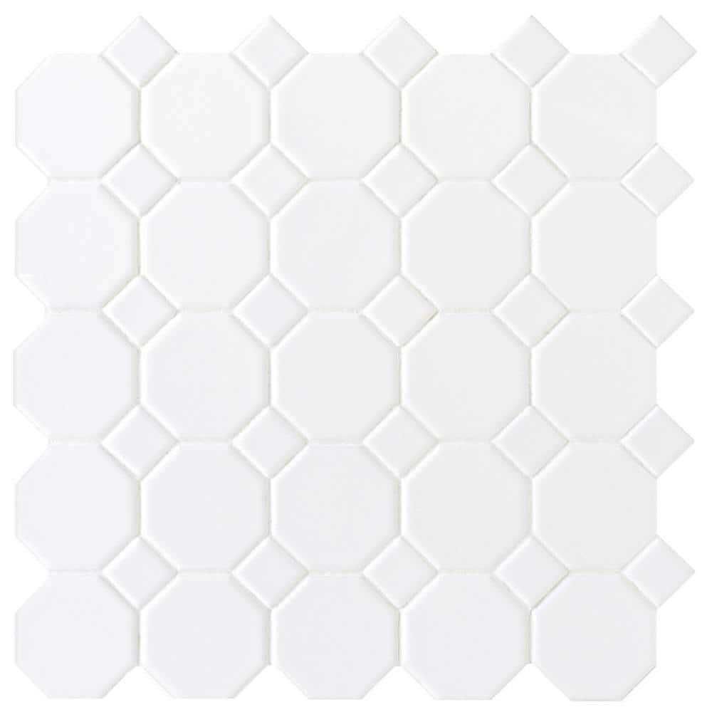 Daltile Octagon and Dot Matte White Dot 12 in. x 12 in. Glazed Ceramic ...