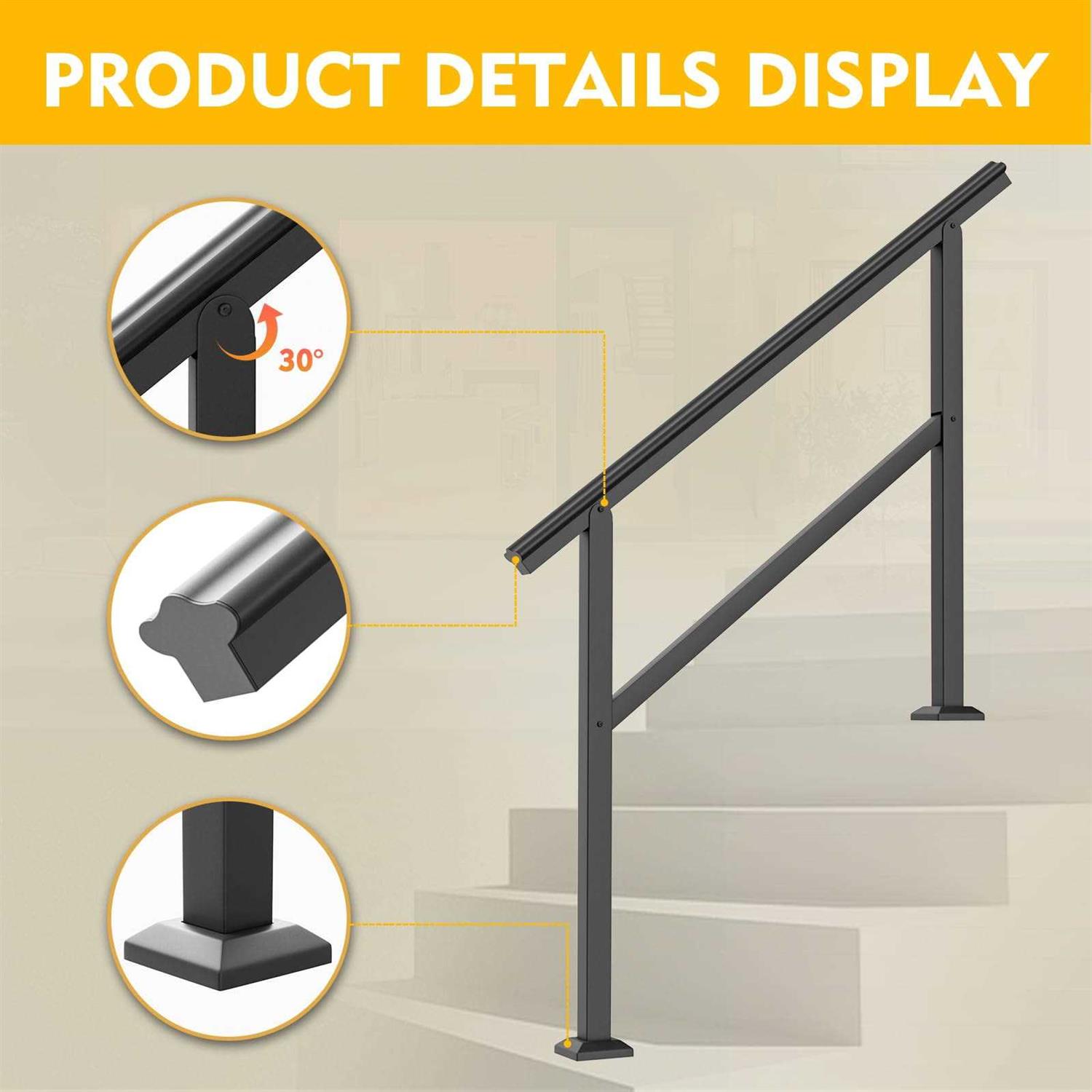 SPACEEUP 3ft Stair Handrail,36 x 35 Handrails for Outdoor Steps Fit 0 ...