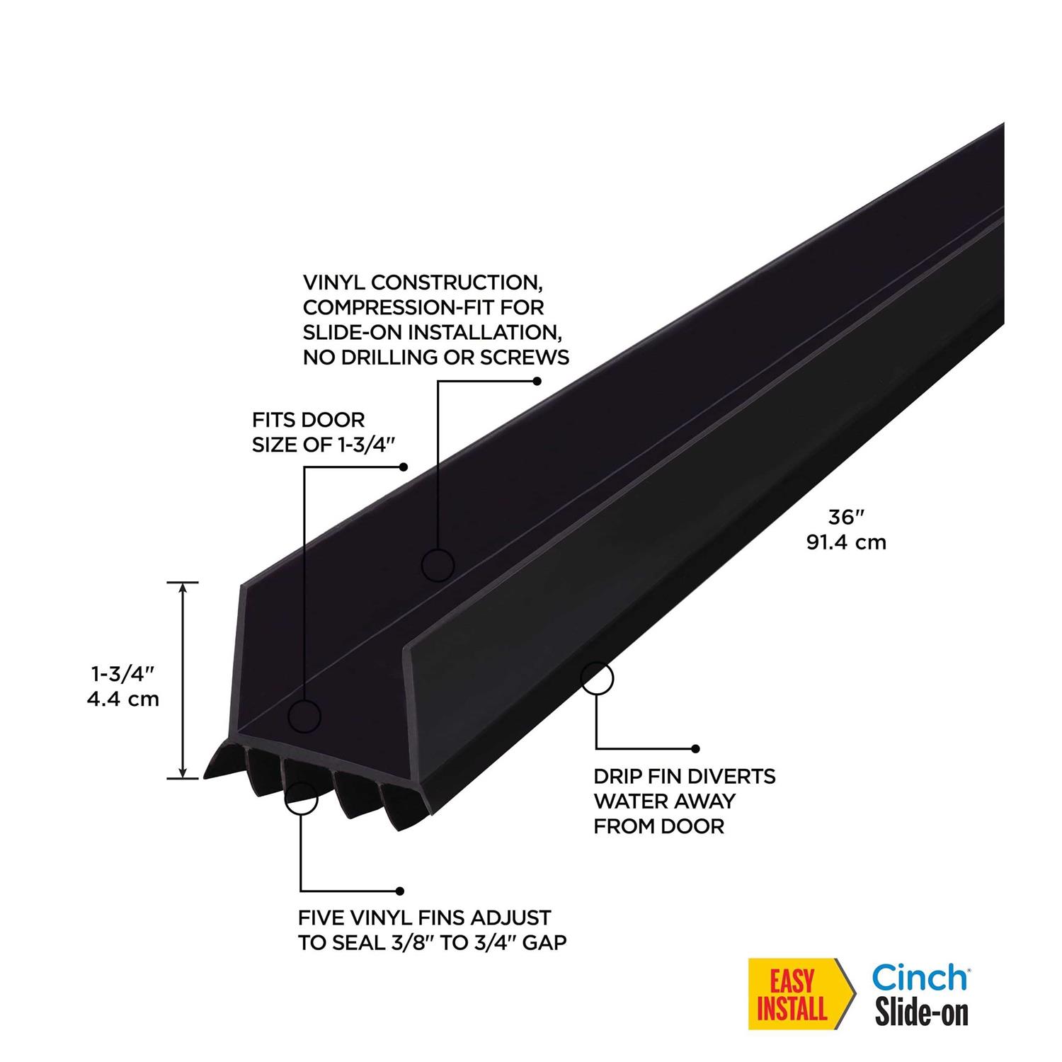 M-D 43339 36 in. Black Vinyl U-Shape Cinch Slide-On Under Door Seal ...