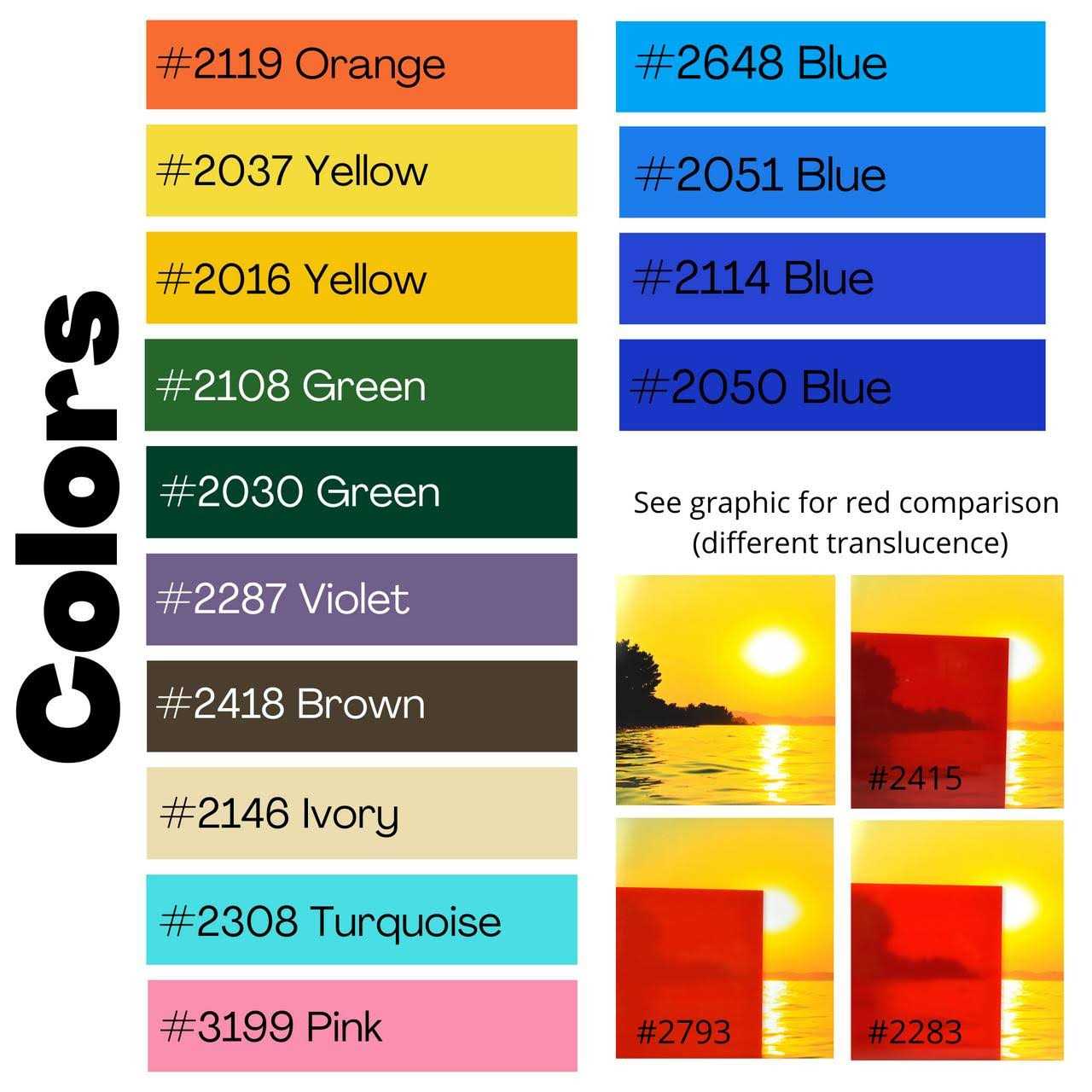 Colored Plexiglass Sheet, Choose Size And Thickness 12 inch X 24 inch ...
