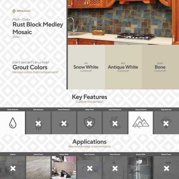 Jeffrey Court Rust Block Medley 11.75 in. x 11.75 in. Slate Wall and ...