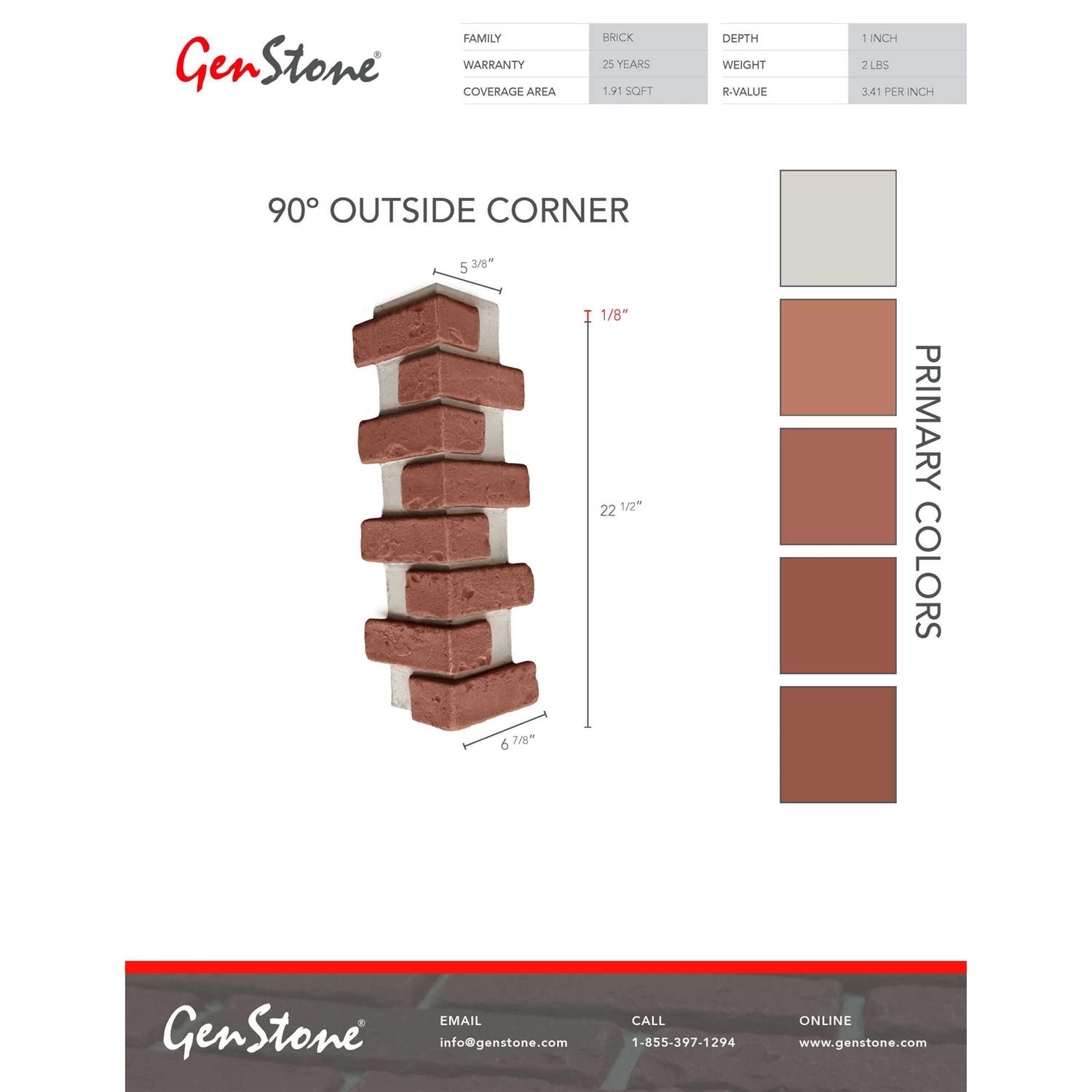 GenStone Faux Brick 90 Degree Outside Corner - Hardware&Tools Online Store