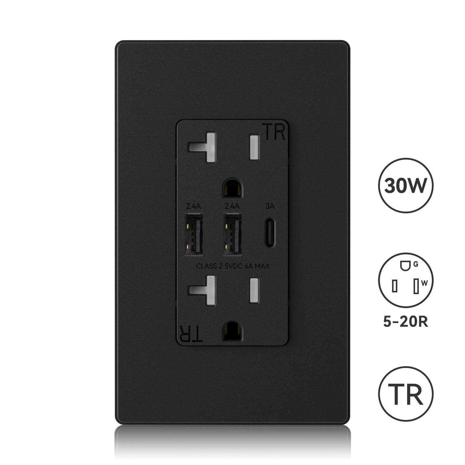 ELEGRP USB Outlets Receptacles 3-Port USB C Wall Outlet 30W 6.0A ...