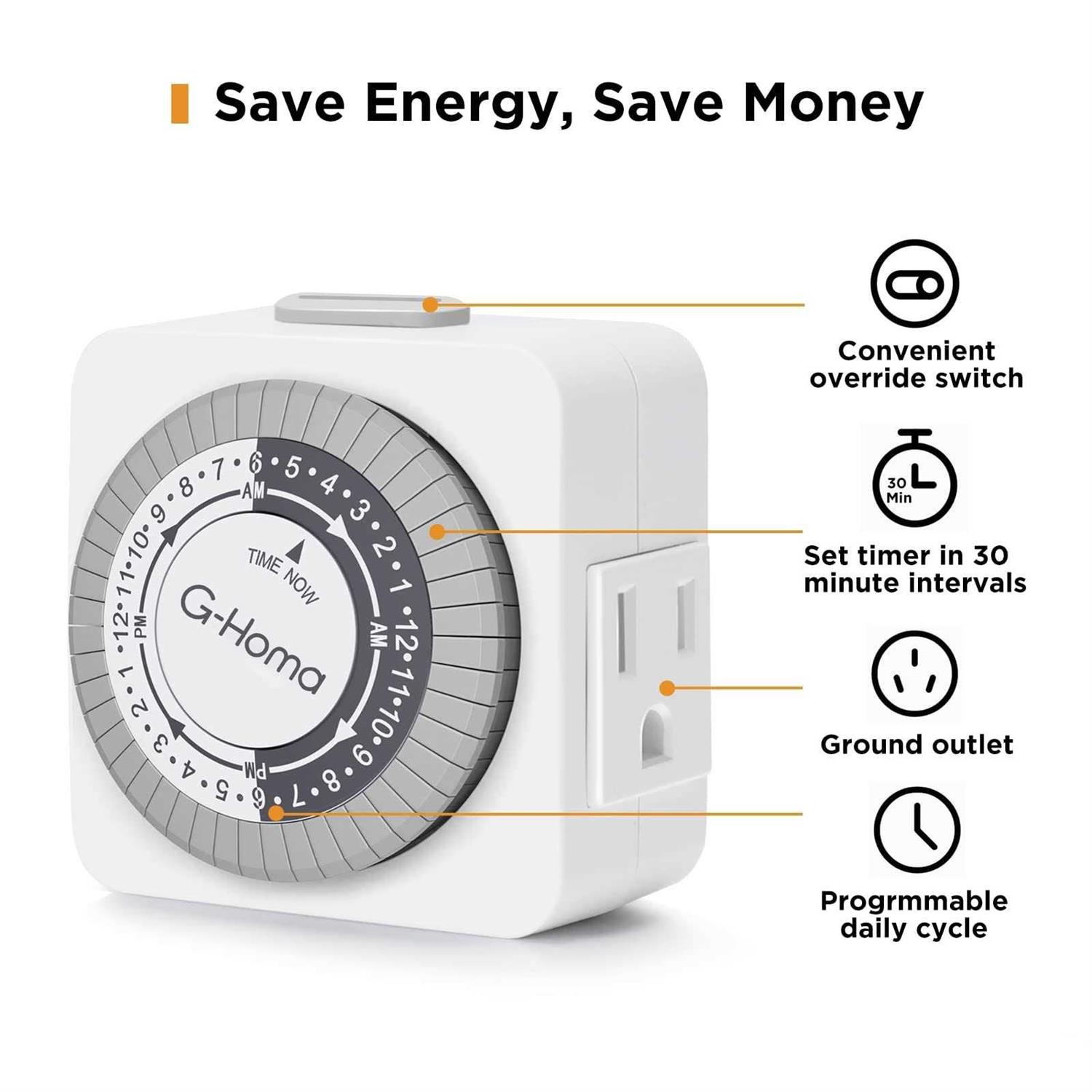G-Homa Timers for Electrical Outlets 24 Hour Indoor Plug-in Mechanical ...