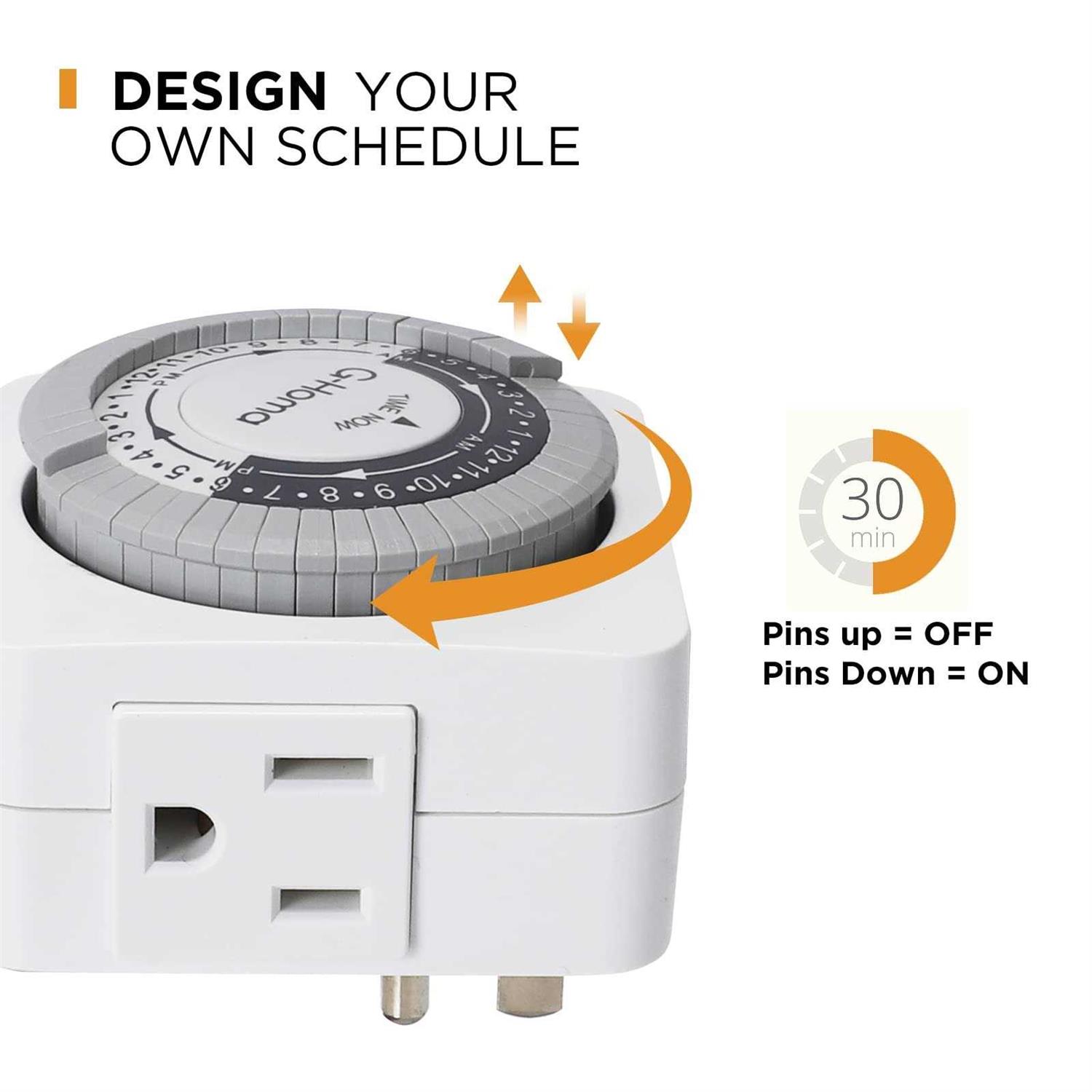 G-Homa Timers for Electrical Outlets 24 Hour Indoor Plug-in Mechanical ...