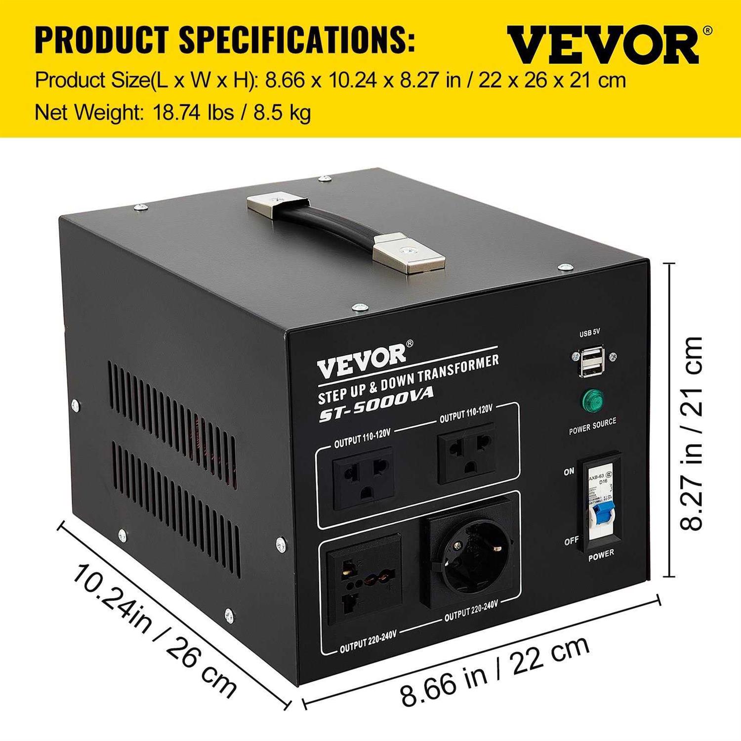 VEVOR Voltage Converter Transformer,5000W Heavy Duty Step Up/Down ...