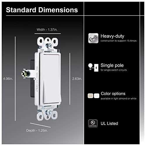 GE Paddle Rocker Light Switch Single Pole Switch On Off 5 Pack Rocker ...