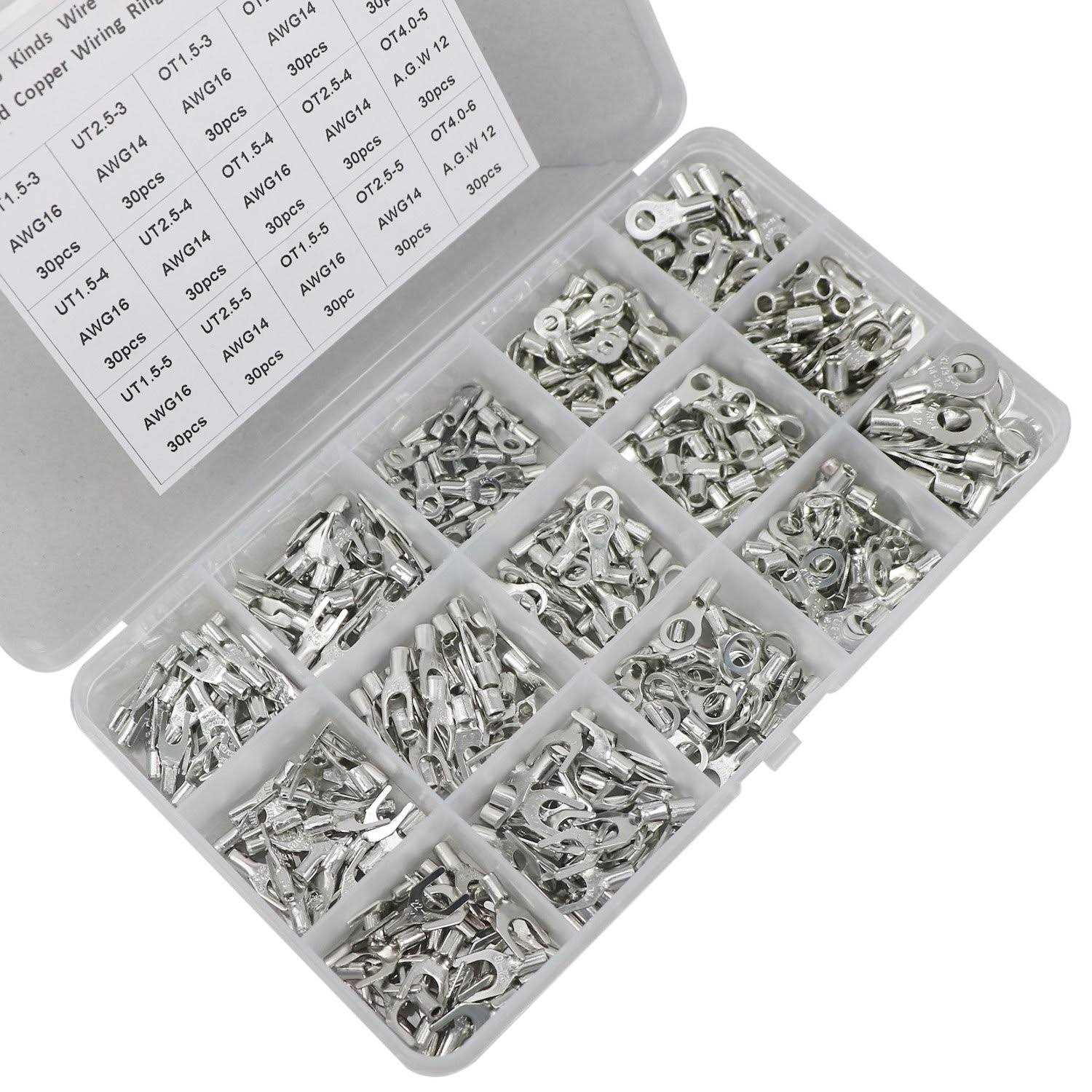 Zovfam 450Pcs 15 in 1 Crimp Terminal Non-Insulated Ring Fork U-Type ...