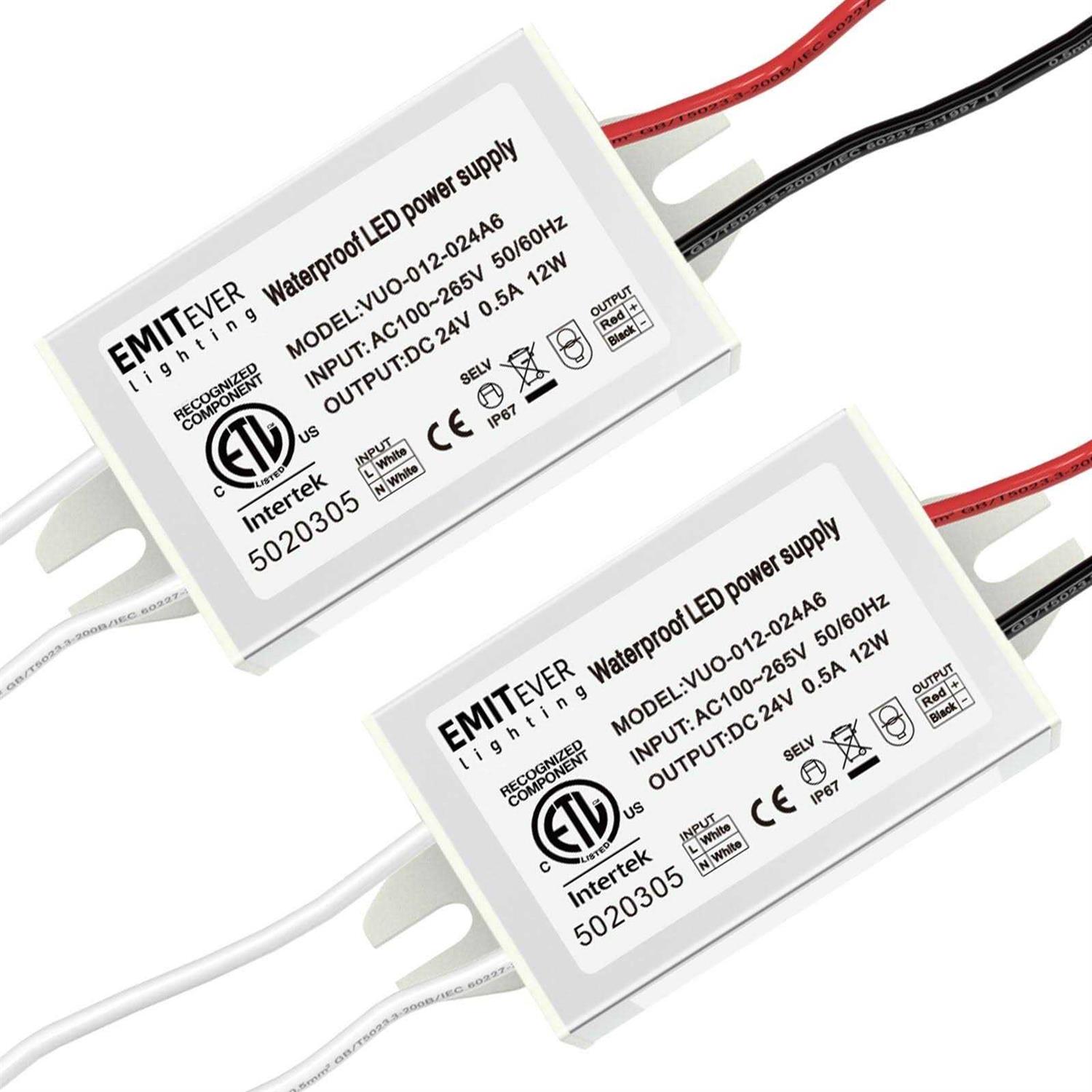 EMITEVER 24Volt LED Power Supply Driver 12W 2-Pack ETL Listed ...
